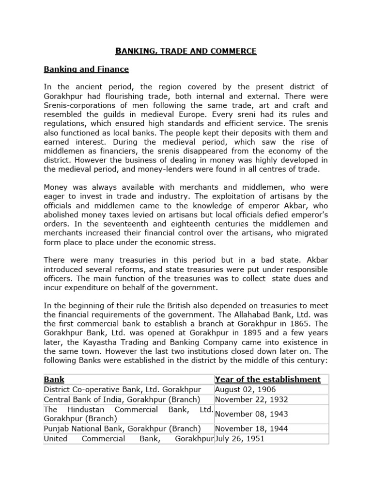 Chapter - 6 Banking, Trade & Commerce of Gorakhpur | PDF | Rupee | Banks