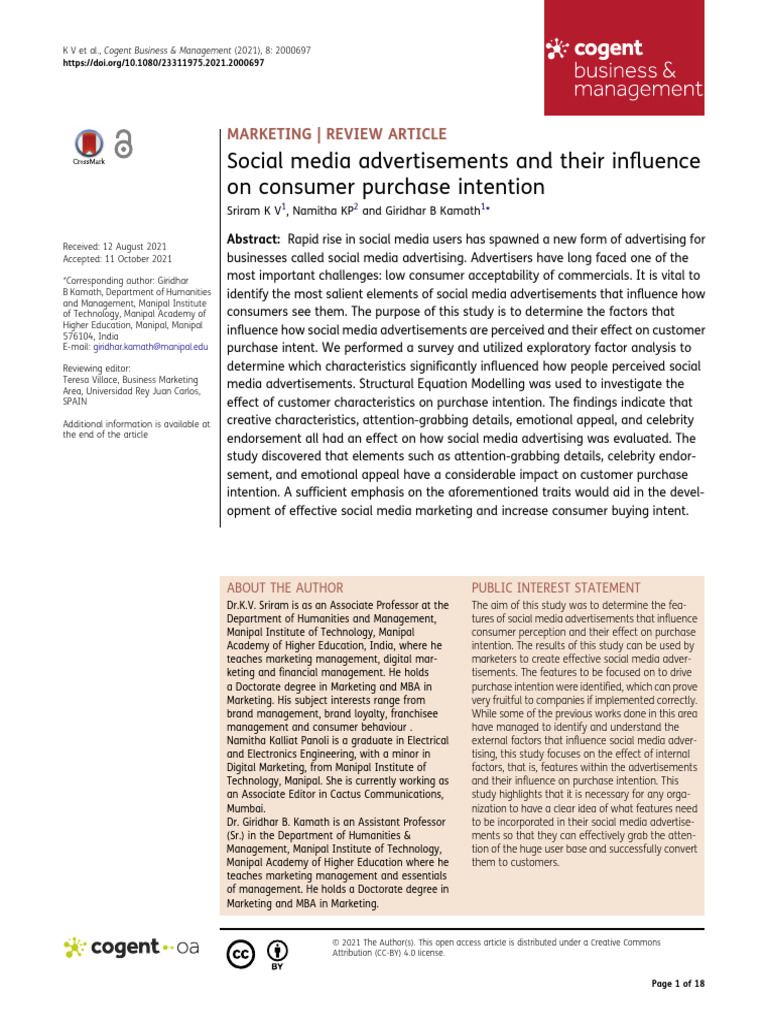 Social Media Advertisements and Their Influence On | PDF | Principal ...