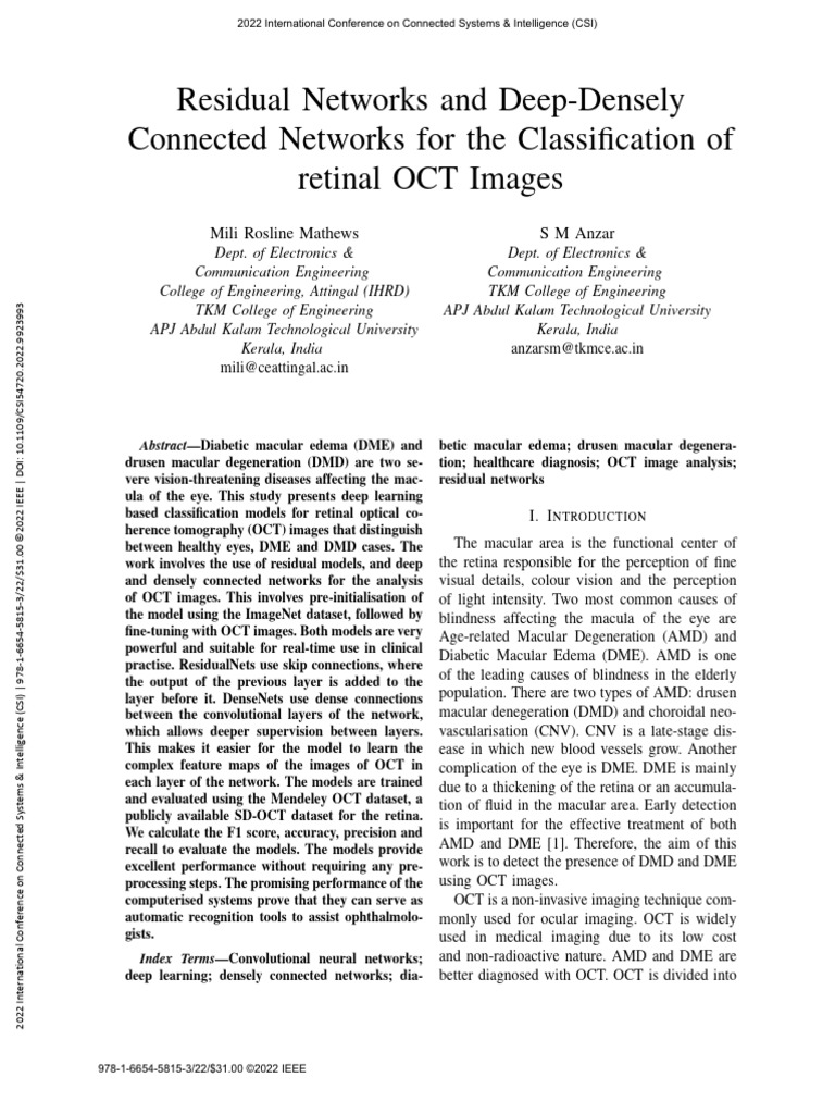 Residual Networks and Deep-Densely Connected Networks for the Classification of Retinal OCT ...