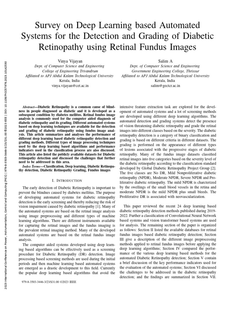Survey on Deep Learning Based Automated Systems for the Detection and Grading of Diabetic ...