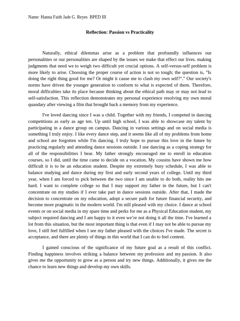 Reflection Paper - Moral Dilemma | PDF | Cognition | Psychological Concepts