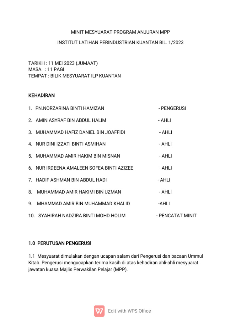 Minit Mesyuarat Kedua | PDF