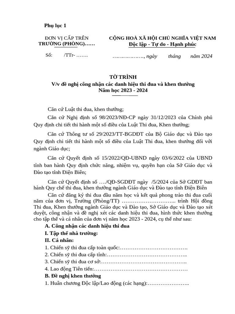 Phu Luc 1 - To Trinh, Danh Sach de Nghi | PDF