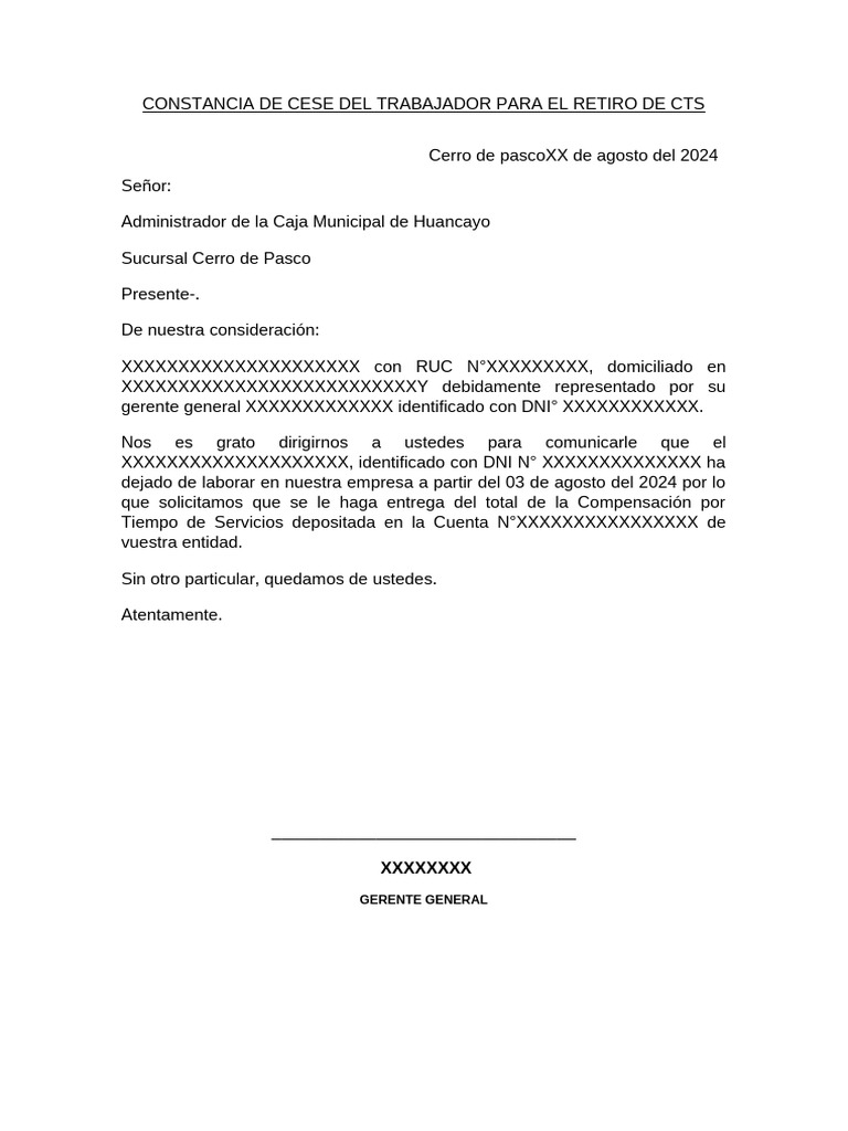 Modelo de Carta de Cese | PDF