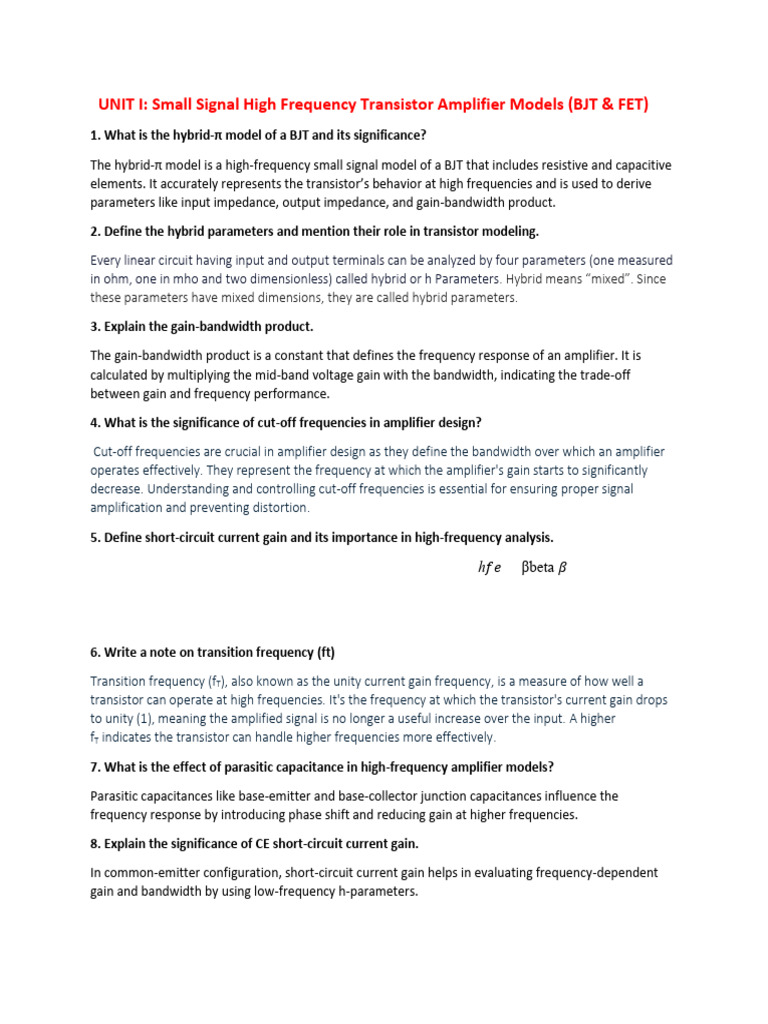 ECA-short Answers Questions | PDF | Amplifier | Electronic Oscillator