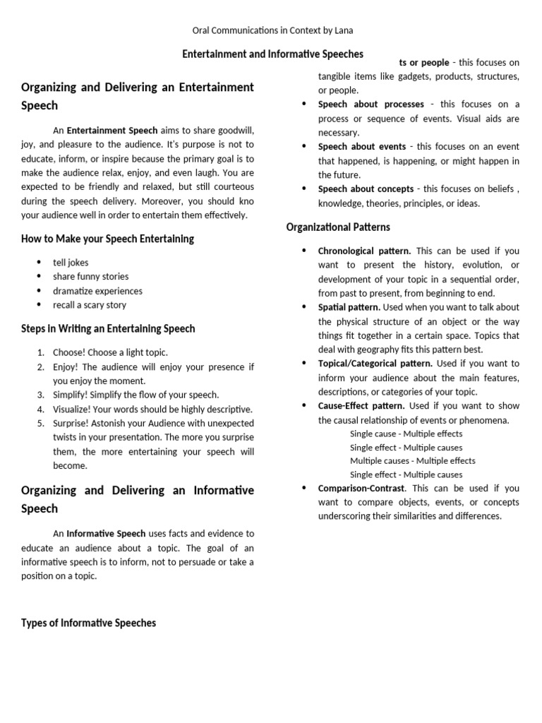 Entertainment and Informative Speeches | PDF | Causality | Concept