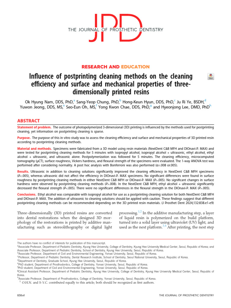 Postprinting Cleaning Methods for 3D Resins | PDF | Scanning Electron ...
