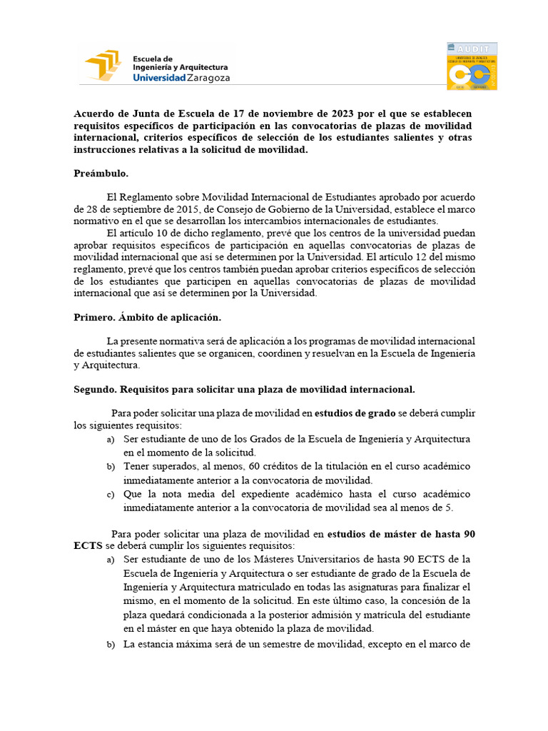 Normativa Movilidad EINA 20231117 | PDF | Maestría