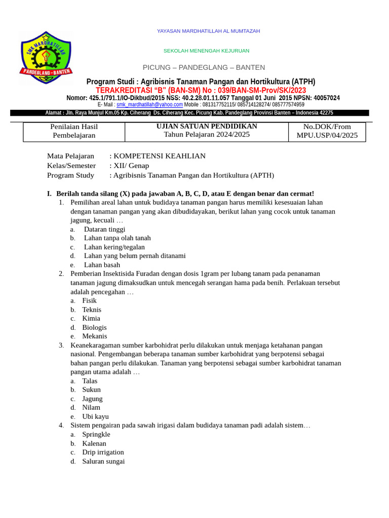 Soal Ujian Satuan Pendidikan Kompetensi Keahlian | PDF