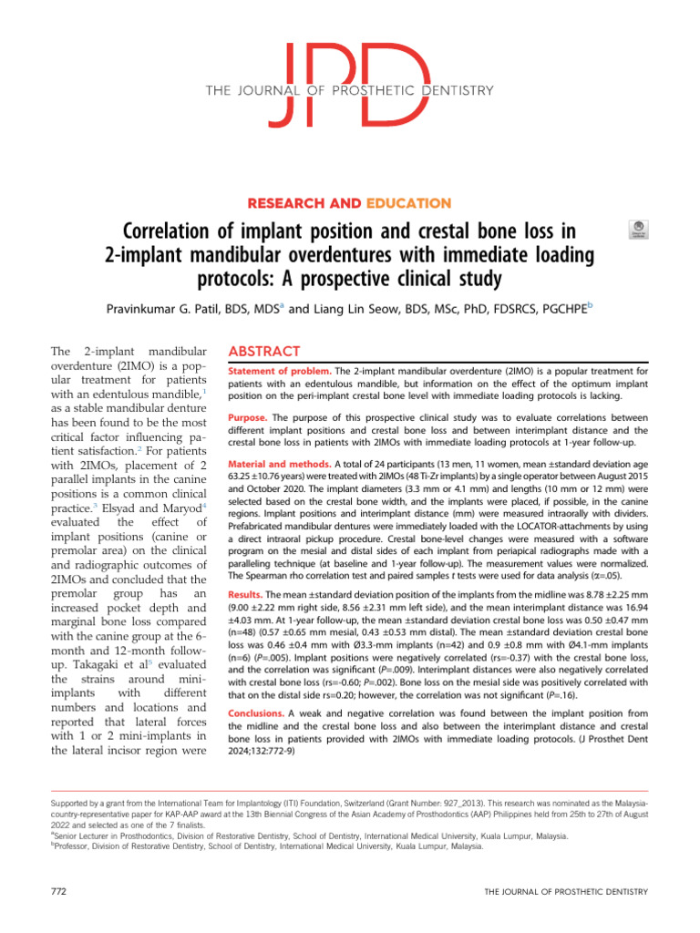 Correlation of Implant Position and Crestal Bone L | PDF | Dental ...