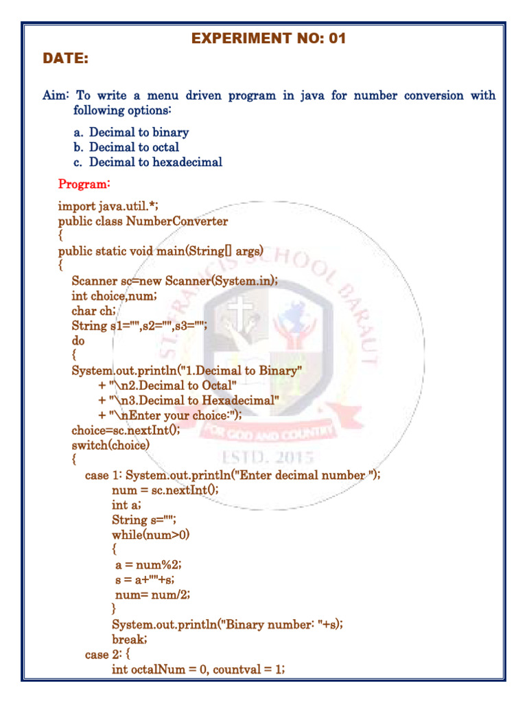 Java Programs for Number Conversion and Patterns | PDF | Constructor ...