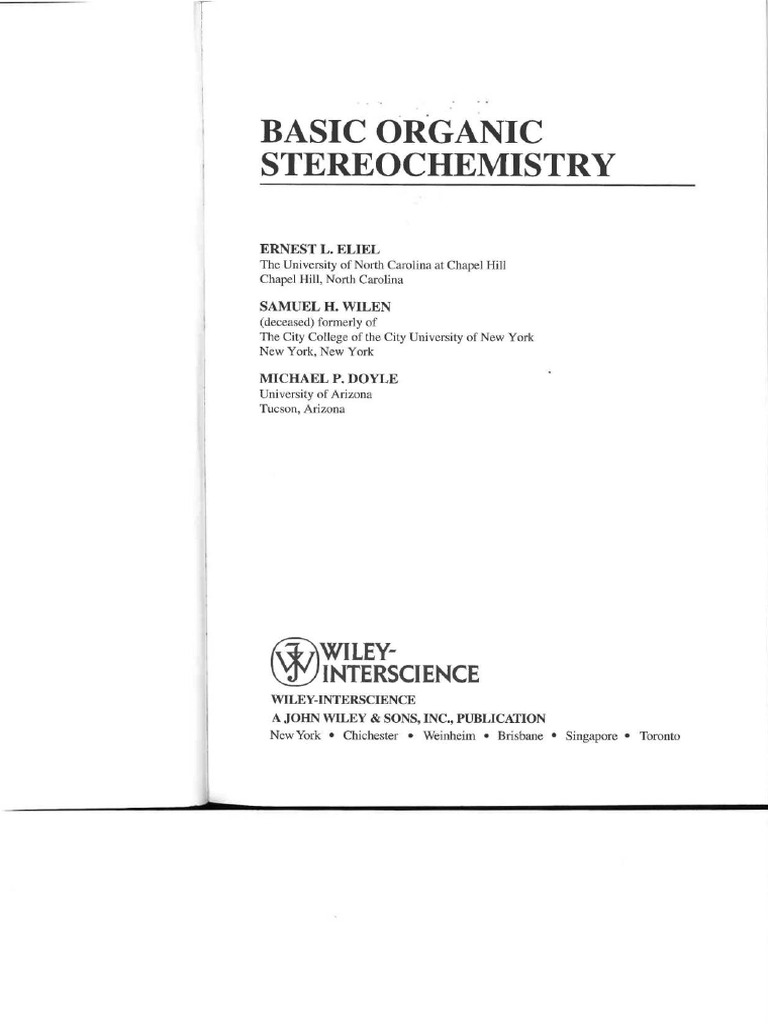 Eliel's Basic Organic Stereochemistry | PDF | Chirality (Chemistry ...
