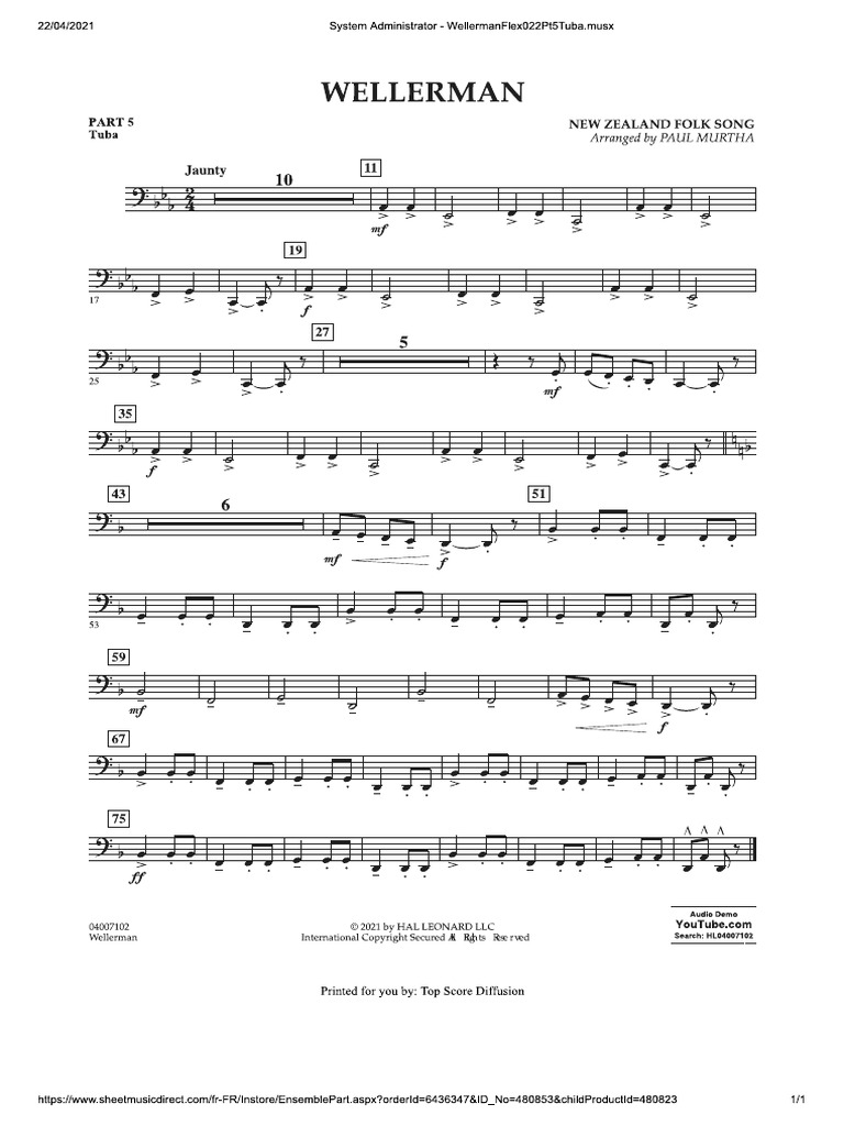 Wellerman (Arr. Paul Murtha) - Pt.5 - Tuba | PDF