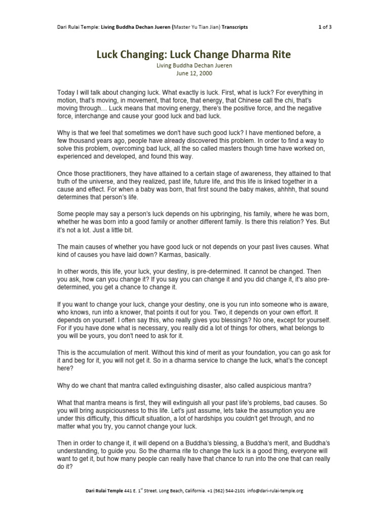 Changing Luck Through Dharma Teachings | PDF | Luck | Mantra
