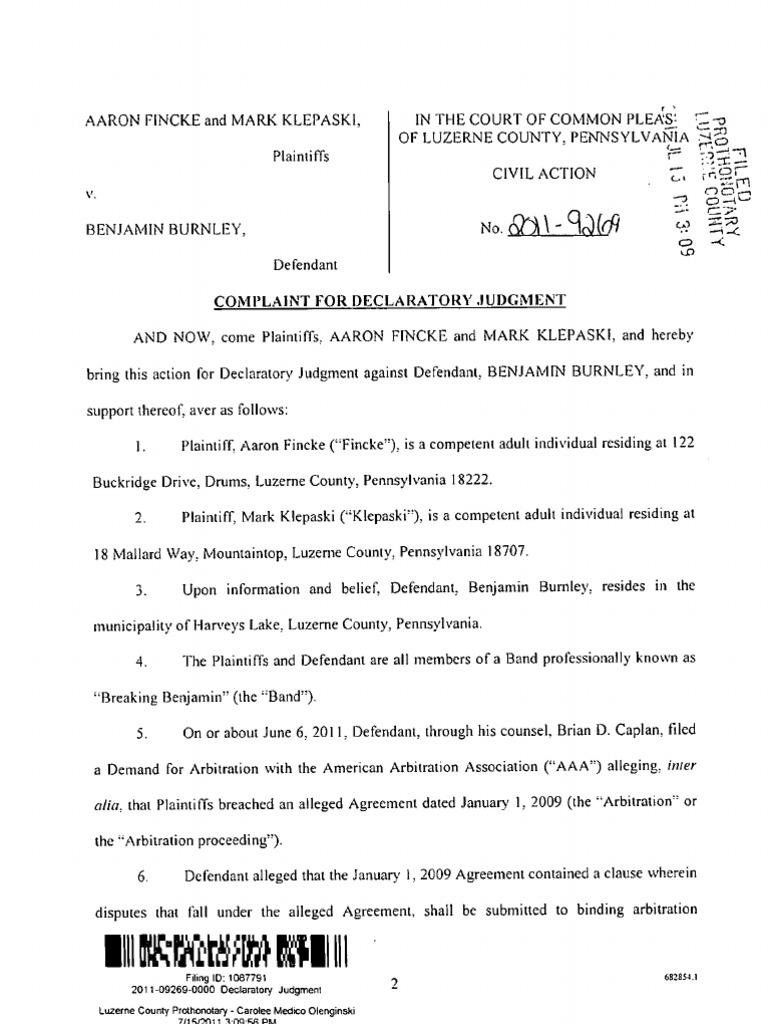 Breaking Benjamin Name Lawsuit | PDF