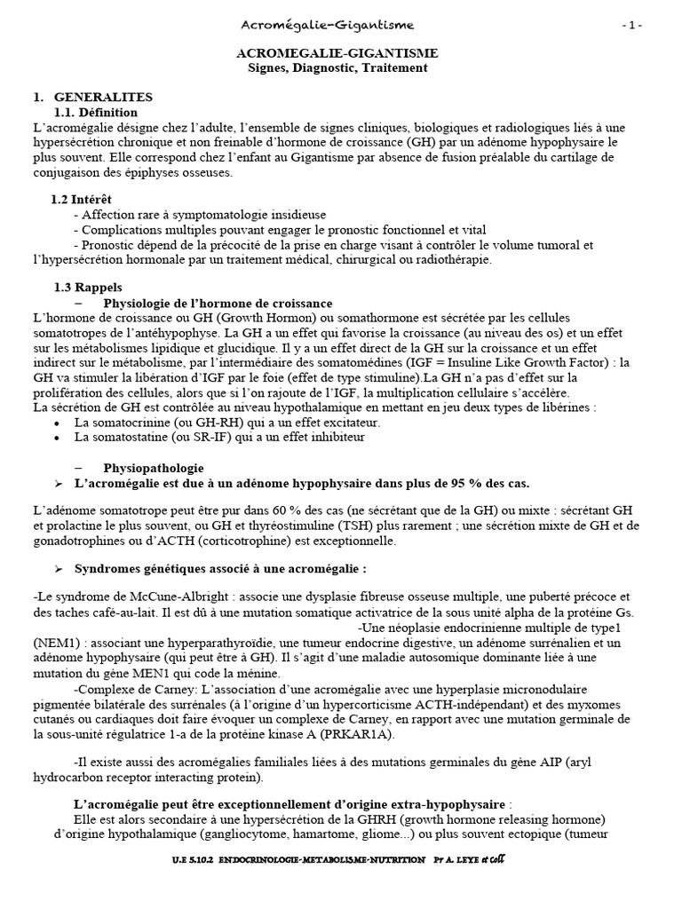 Acromégalie et Gigantisme : Diagnostic et Traitement | PDF | Système ...