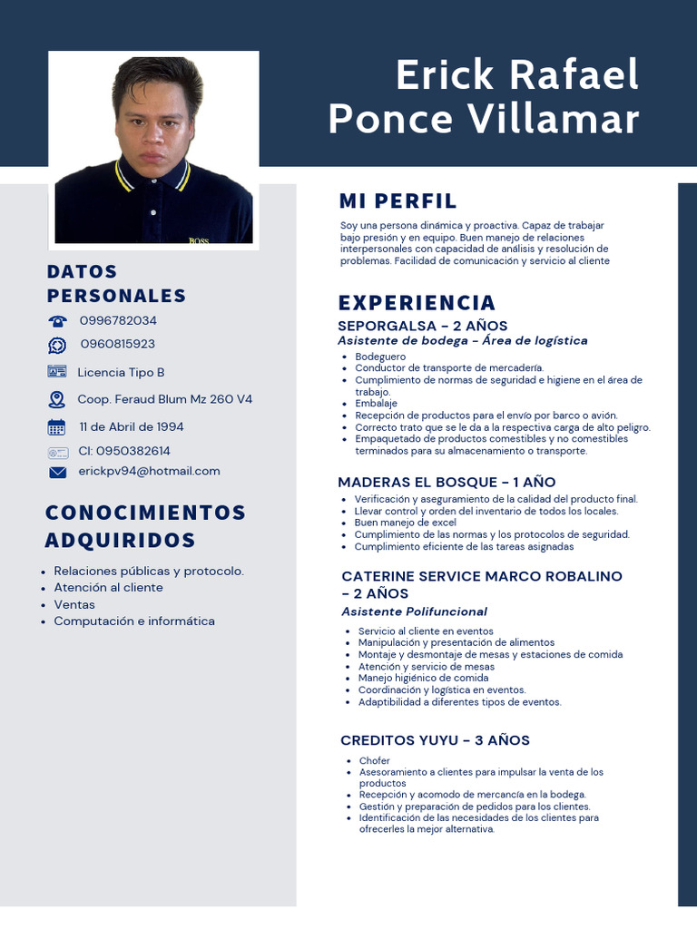 Curriculum V. Erick Ponce Villamar | PDF | Microsoft | Logística