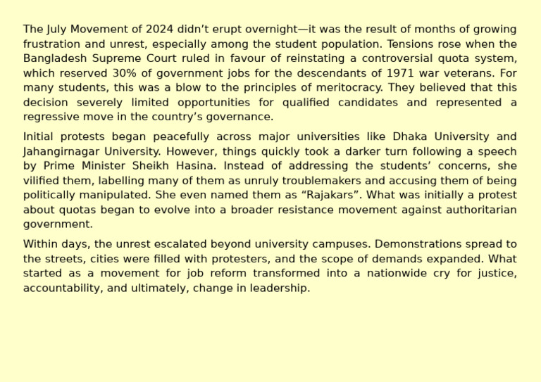 July 2024 Bangladesh Student Protests | PDF