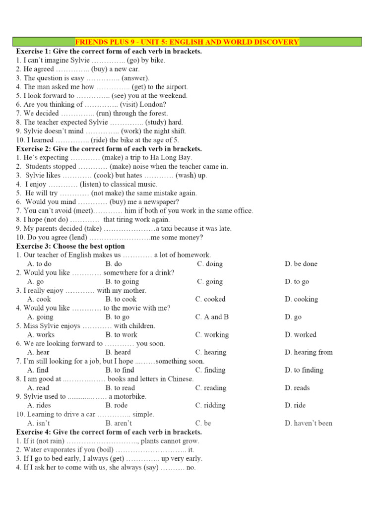 FP9 - Unit 5 - Exercises - Đề. | PDF