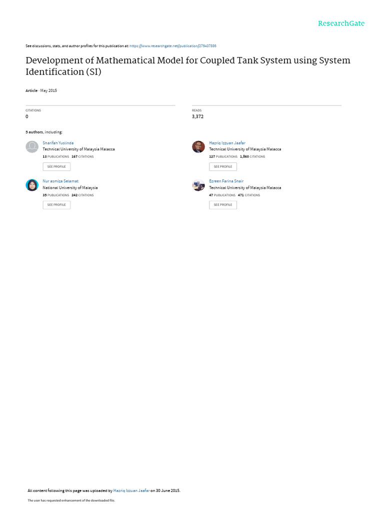Development of Mathematical Model For Coupled Tank System Using System Identification (SI) | PDF ...