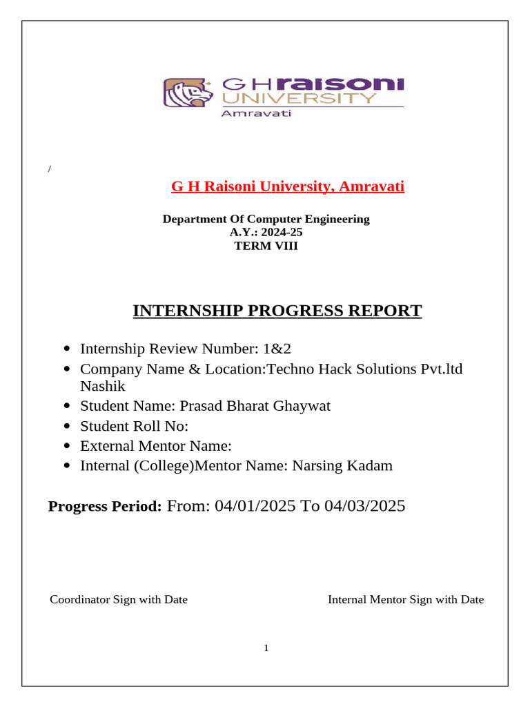 Internship Progress Report: Data Science | PDF | Data Science | Machine ...