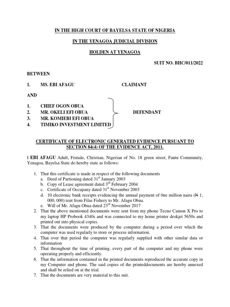 Certificate of Compliance for Evidence | PDF