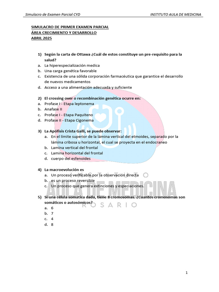 SIMULACRO DE PRIMER EXAMEN PARCIAL CYD 2025 | PDF | Enzima | Biología Celular)