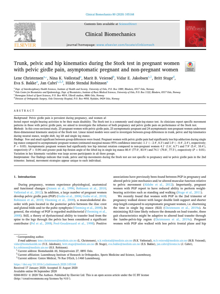 Trunk, Pelvic and Hip Kinematics During The Stork | PDF | Pelvis | Pregnancy