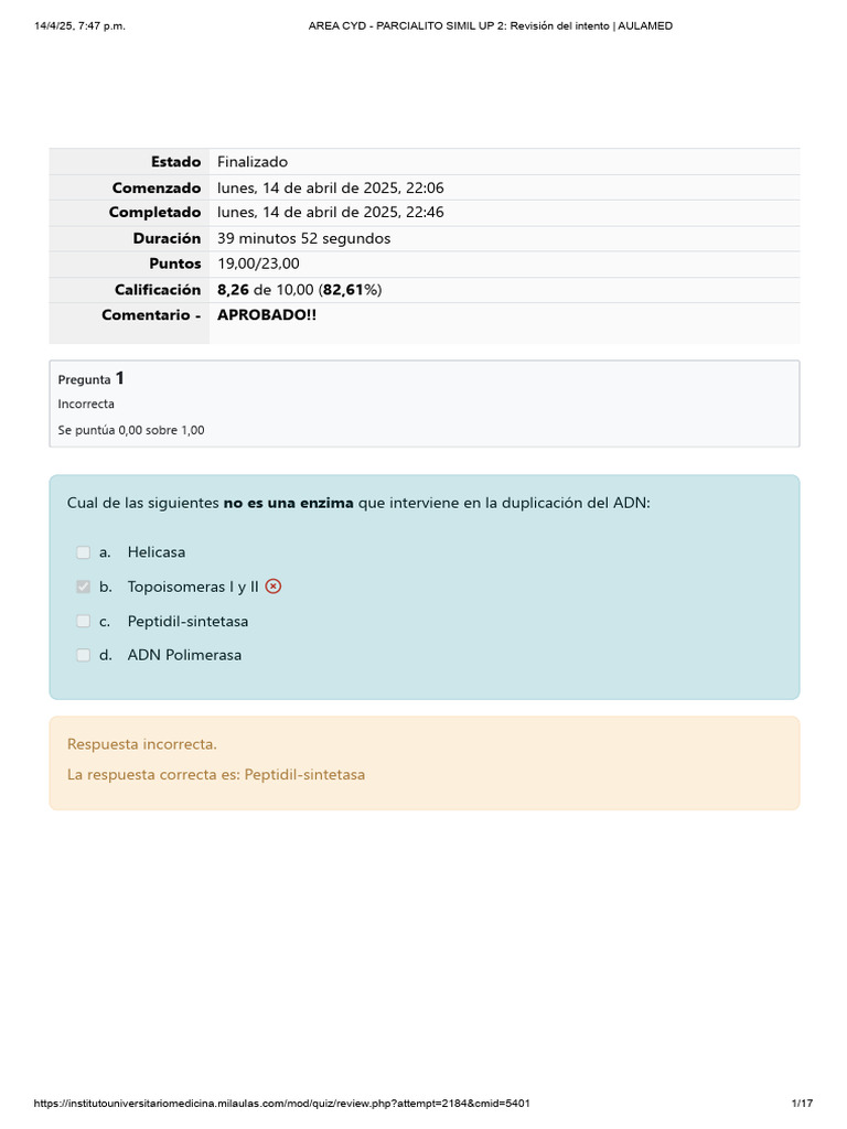 AREA CYD - PARCIALITO SIMIL UP 2 - Revisión Del Int - 250426 - 123104 | PDF | Codigo genetico ...