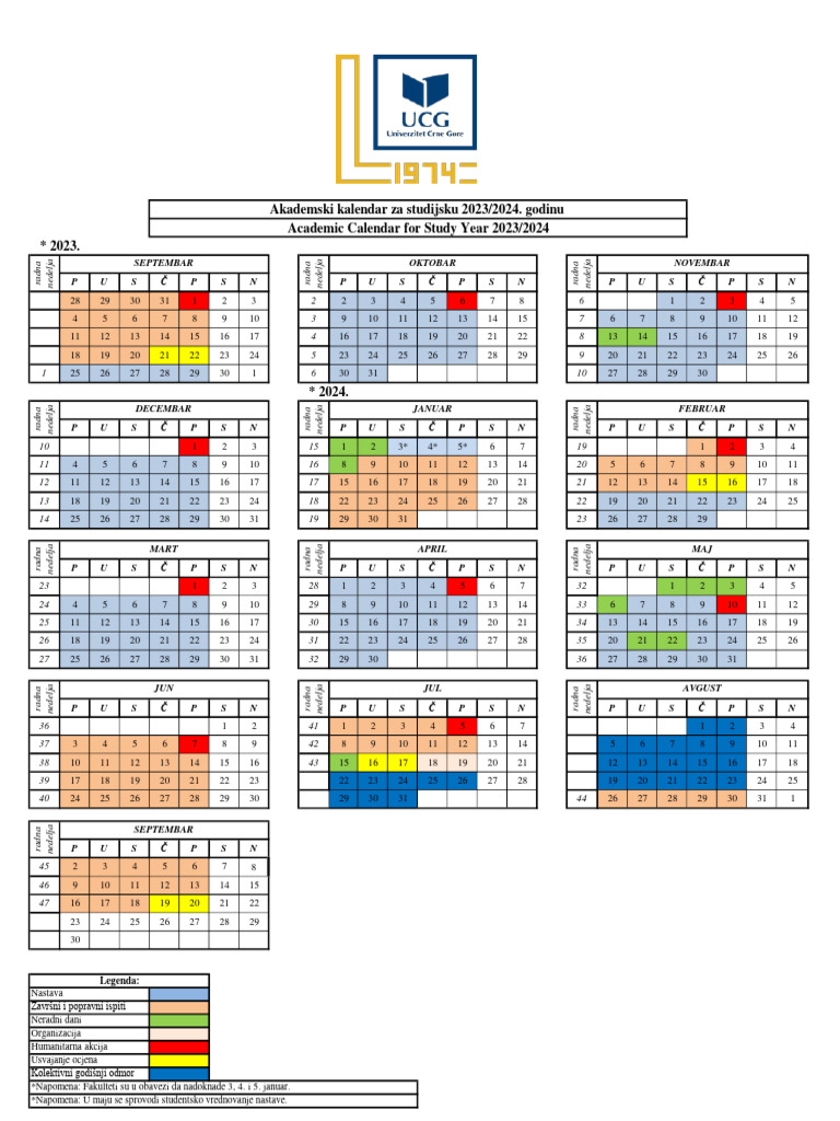 Akademski Kalendar 2023 2024 | PDF
