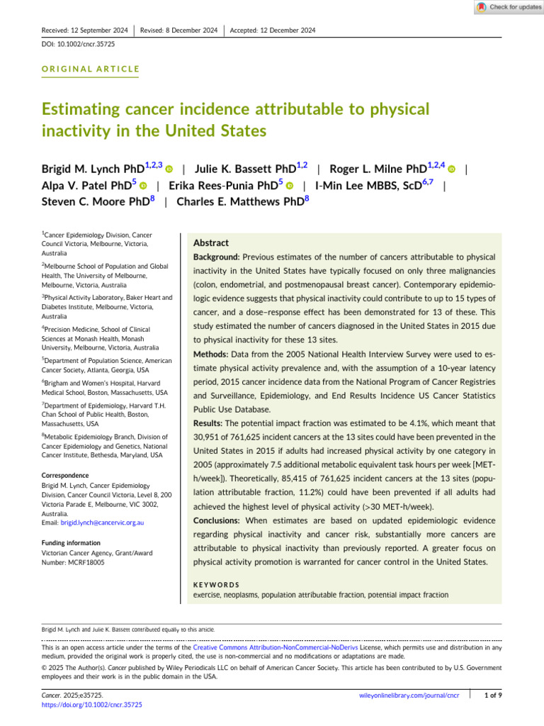 Cancer - 2025 - Lynch - Estimating Cancer Incidence Attributable To ...
