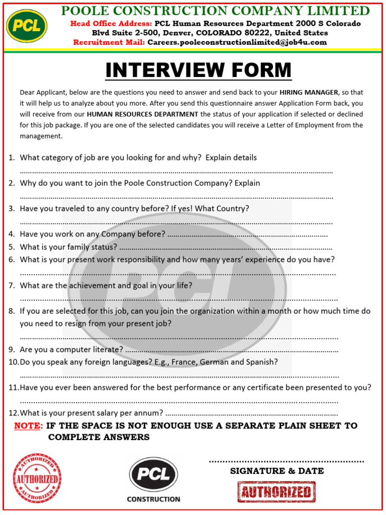 PCL Company Interview Form | PDF