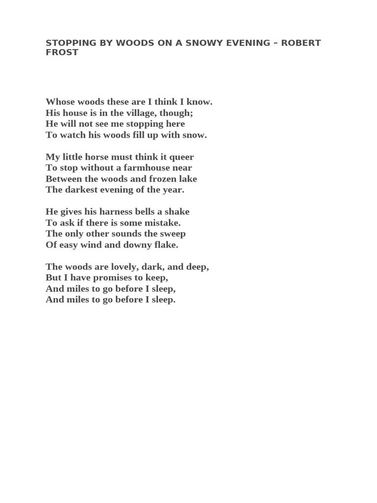 Chapter 10 - Stopping by Woods On A Snowy Evening - Robert Frost (Poem ...