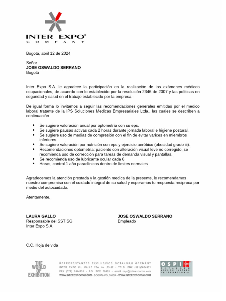 Cartas de Recomendacion Medica 2024 | PDF | Optometría | Bogotá