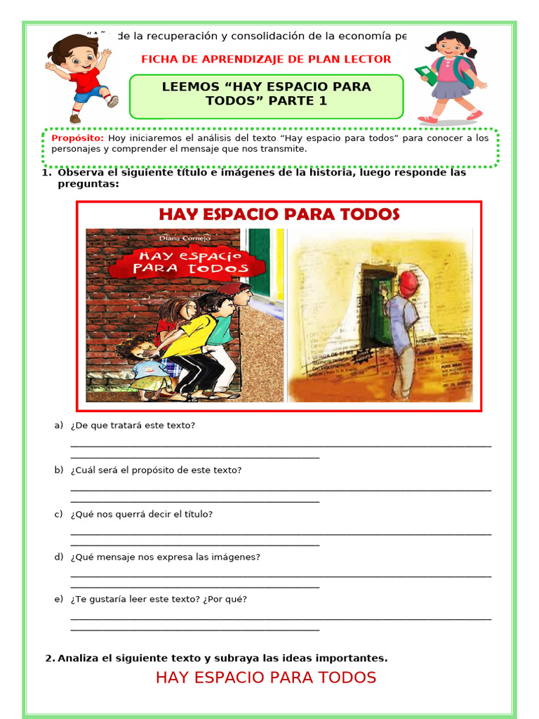Ficha-Juev-Pl-Leemos Hay Espacio para Todos Parte 1 | PDF