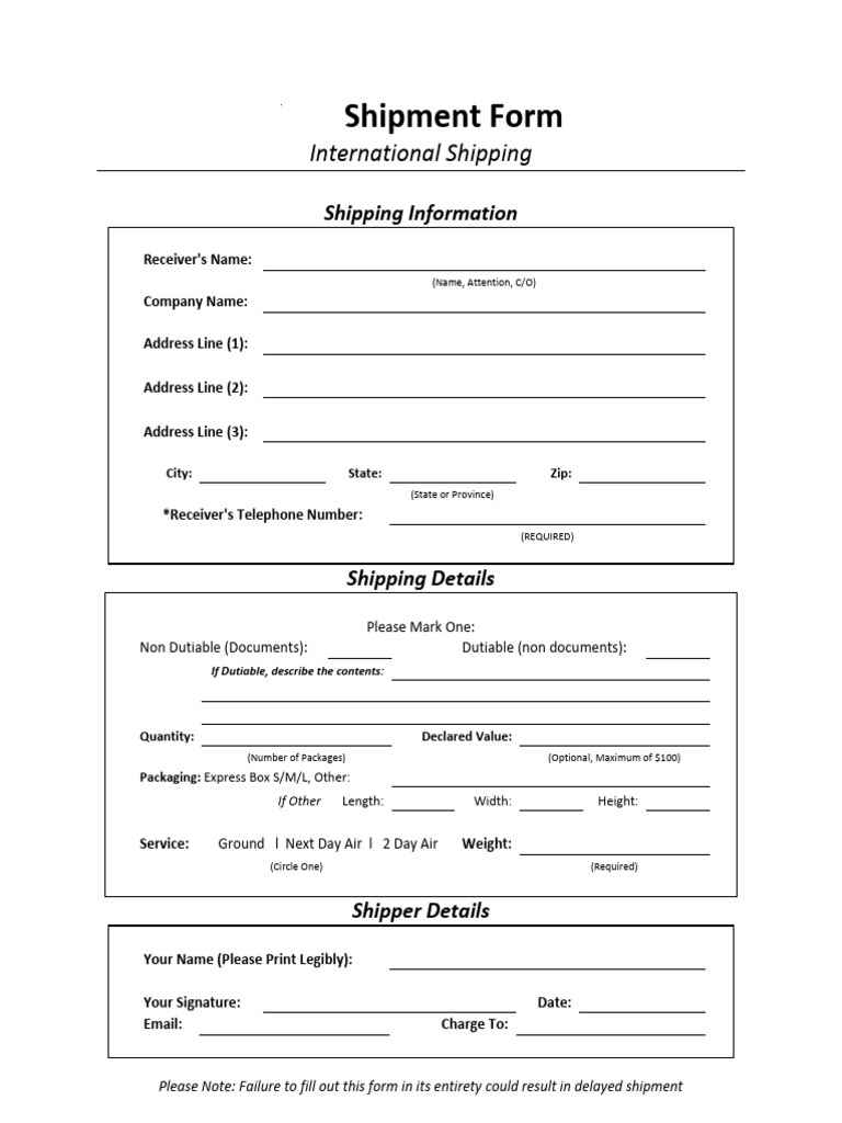Delivery Shipment Form | PDF