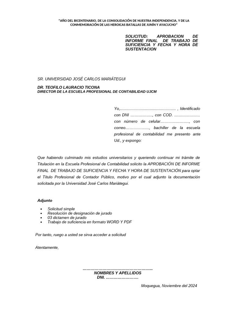 Solicitud de Aprobación de Informe Final | PDF