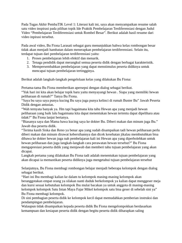 Pada Tugas Akhir PembaTIK Level 1 | PDF