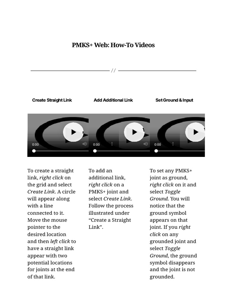 PMKS+ Web How-To Videos - Planar Mechanism Kinema | PDF | Button (Computing) | Comma Separated ...
