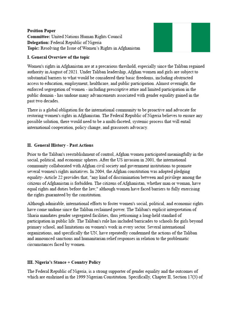 Yara Shouman Women's Rights Position Paper Nigeria UNHRC | PDF ...