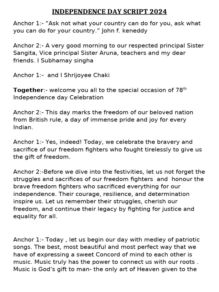 Independence Day Script 2024 | PDF | Dances