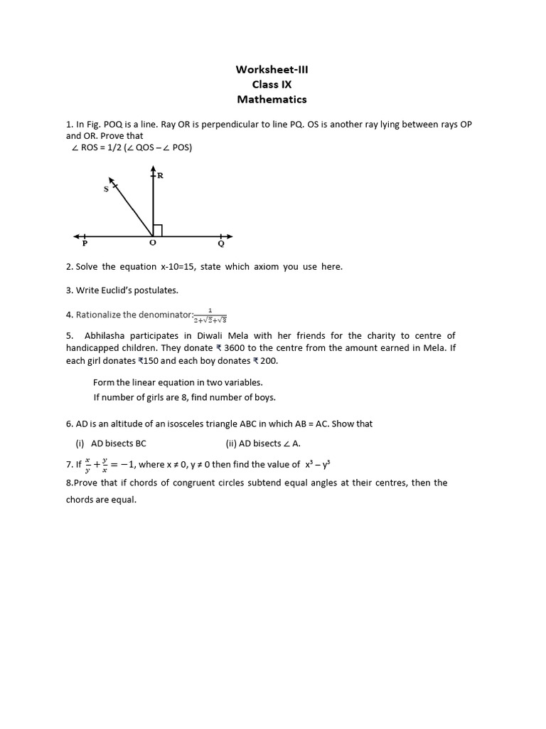 Geometry and Algebra Worksheet IX | PDF
