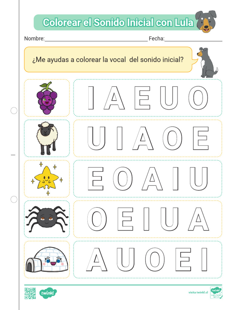 Colorear Sonido Inicial Vocal E | PDF