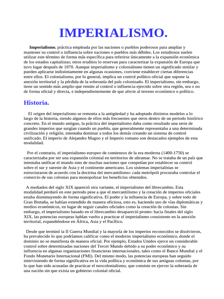 Historia y Consecuencias del Imperialismo | PDF | Imperialismo | Nación