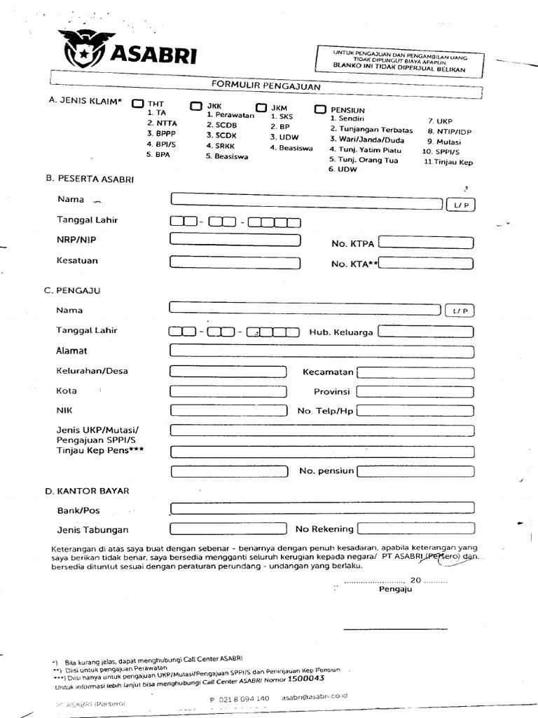 Panduan Formulir Pengajuan ASABRI | PDF