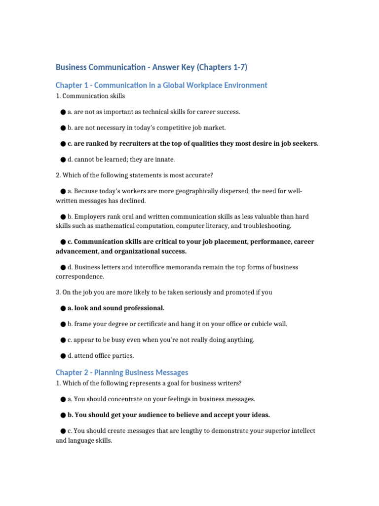 Business Communication Answers | PDF | Communication | Learning