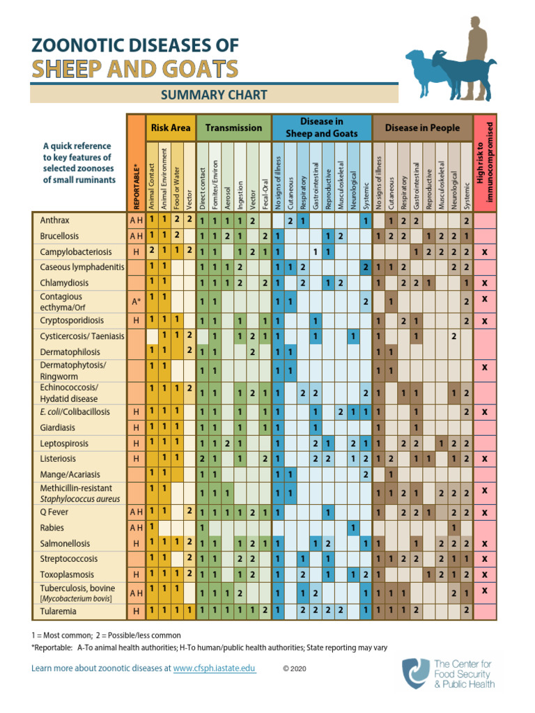Zoonotic Diseases of Sheep Goats Summary Chart | PDF | Medicine ...