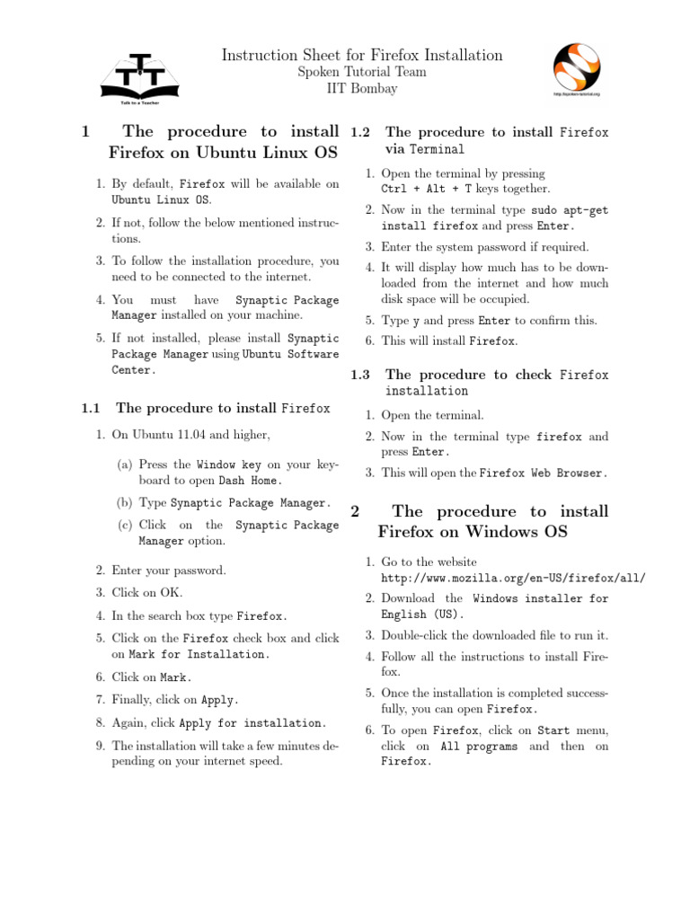 Firefox Installation Sheet English | PDF | Software | System Software
