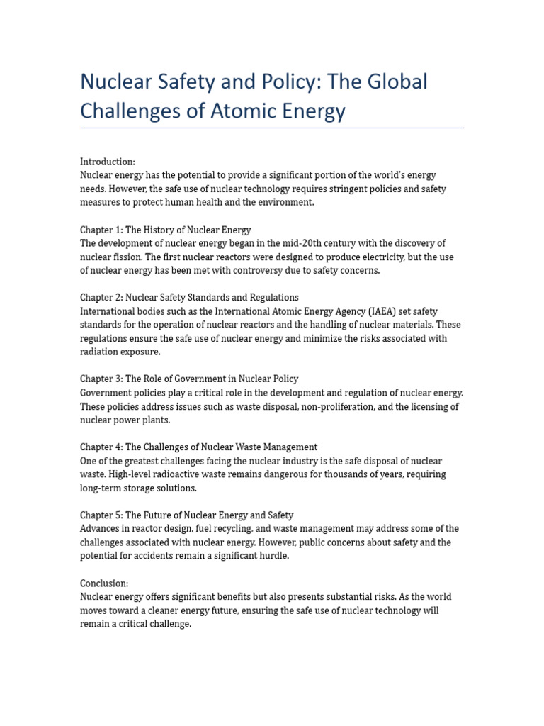 Nuclear Safety and Policy The Global Challenges of Atomic Energy | PDF