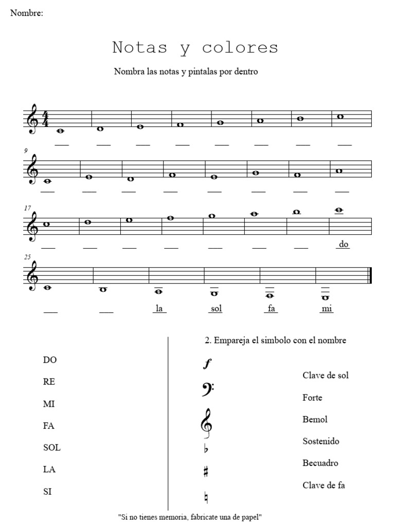 Notas y Colores Aprender Mediante Pintar | PDF
